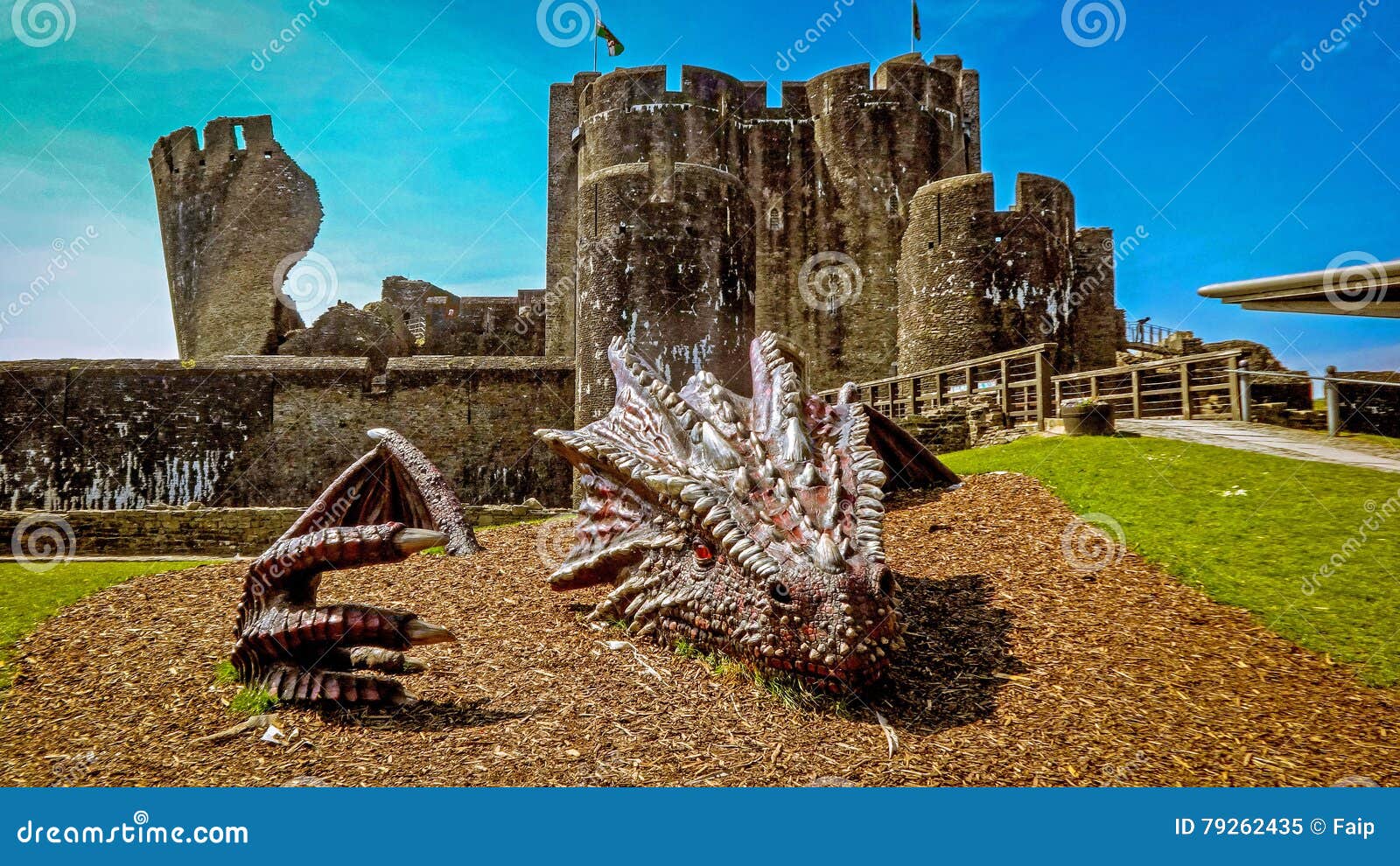 Dragon Buried in Front of the Caerphilly Castle Stock Image - Image of ...