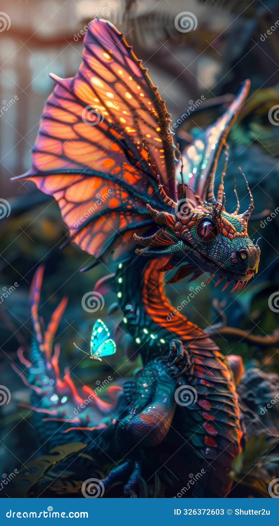 Dragon with Butterfly Wings Stock Illustration - Illustration of legend ...