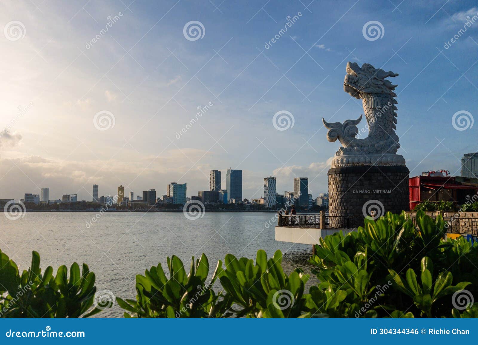 Dragon Carp Statue and the Skyline of Danang Stock Photo - Image of ...