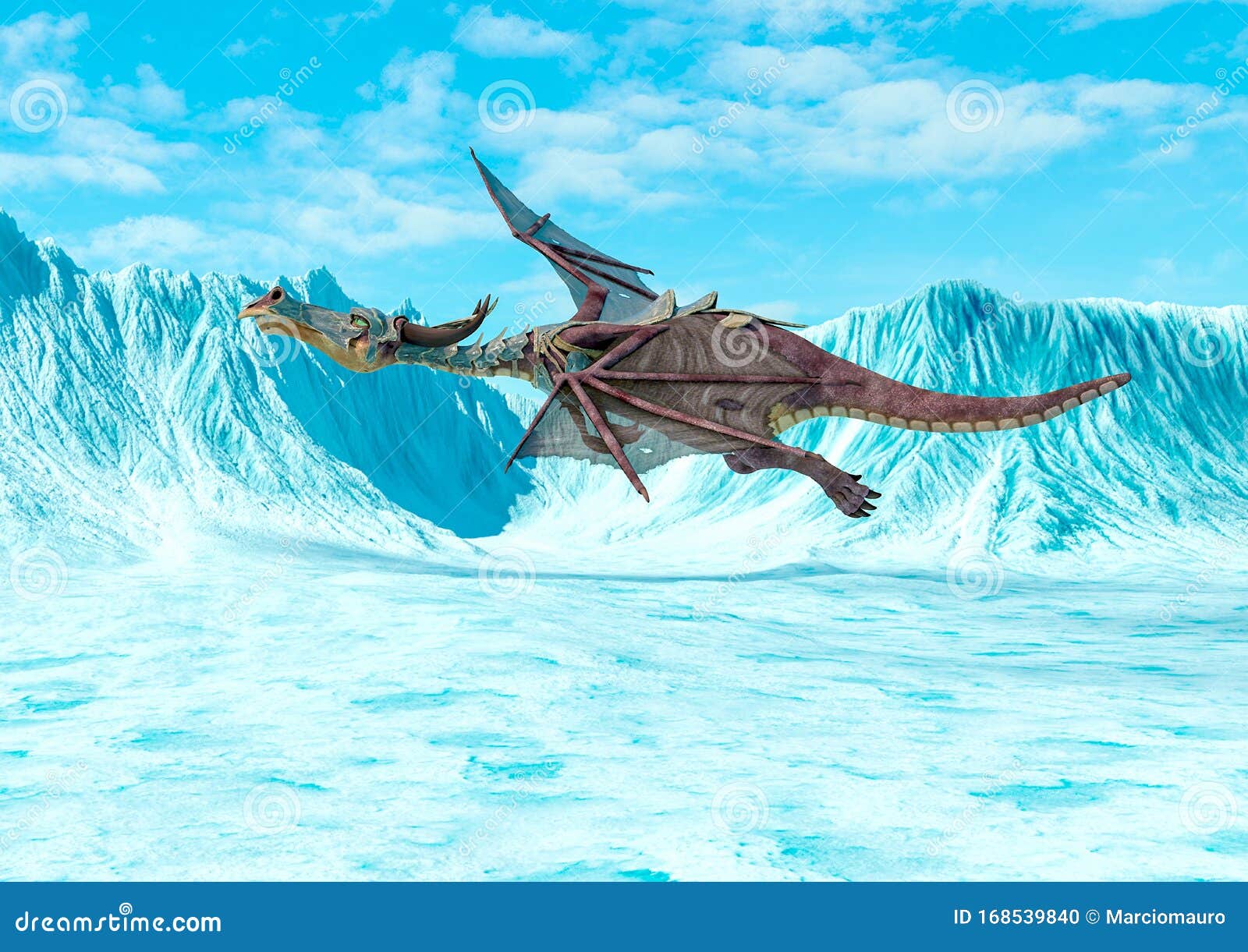 Dragon Cartoon with Armor Flying on Ice Stock Illustration ...