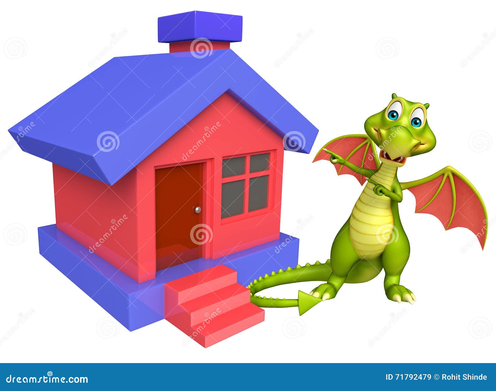 Dragon Cartoon Character with Home Stock Illustration - Illustration of ...