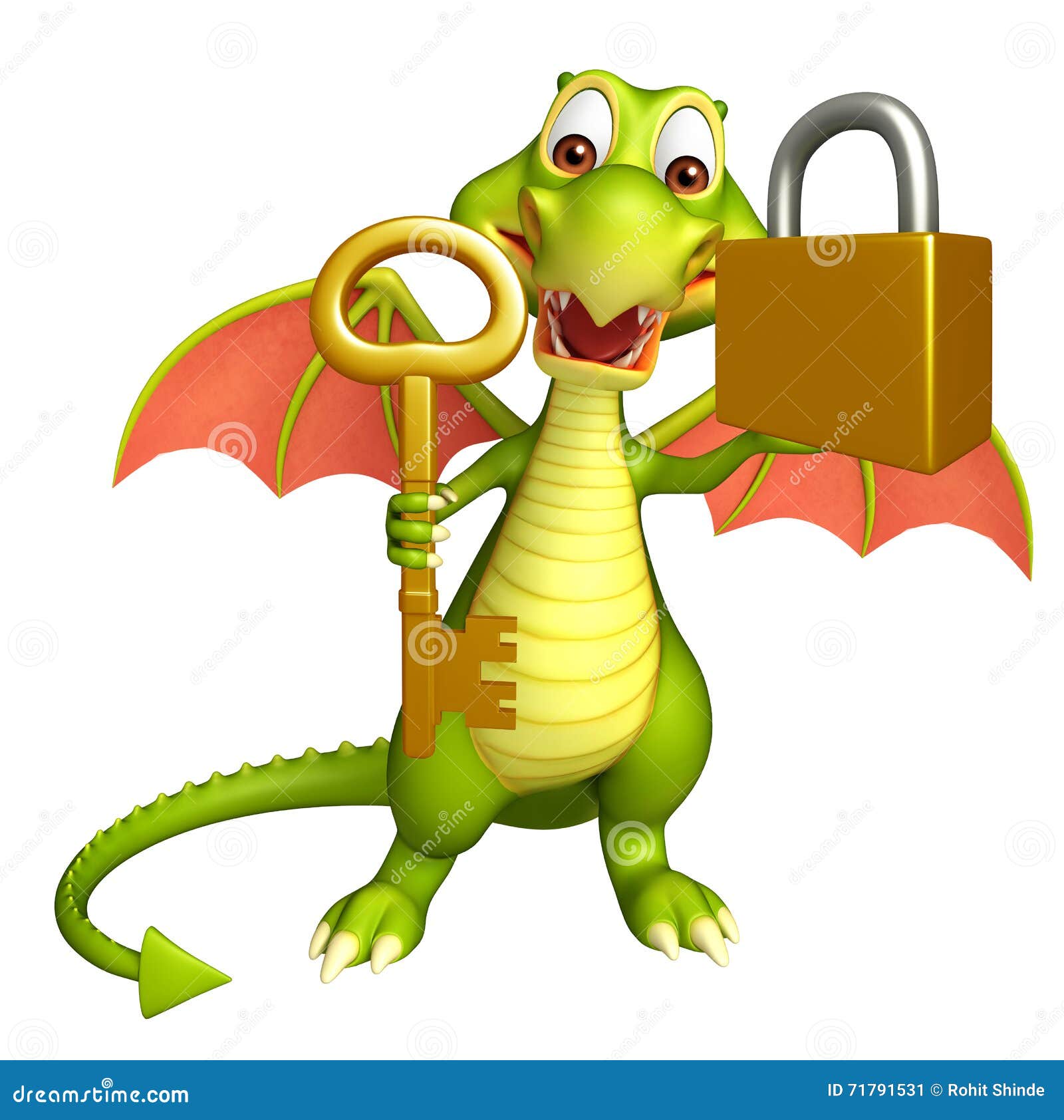 Dragon Cartoon Character with Key and Lock Stock Illustration ...