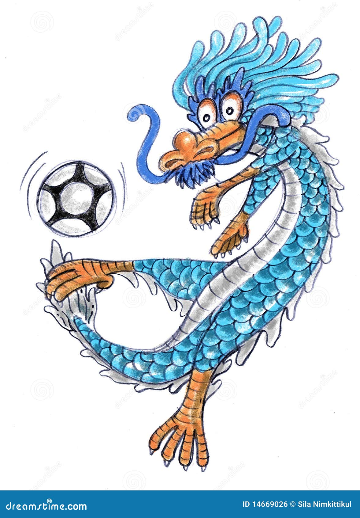 Dragon Cartoon Playing Football Stock Illustration - Illustration of ...