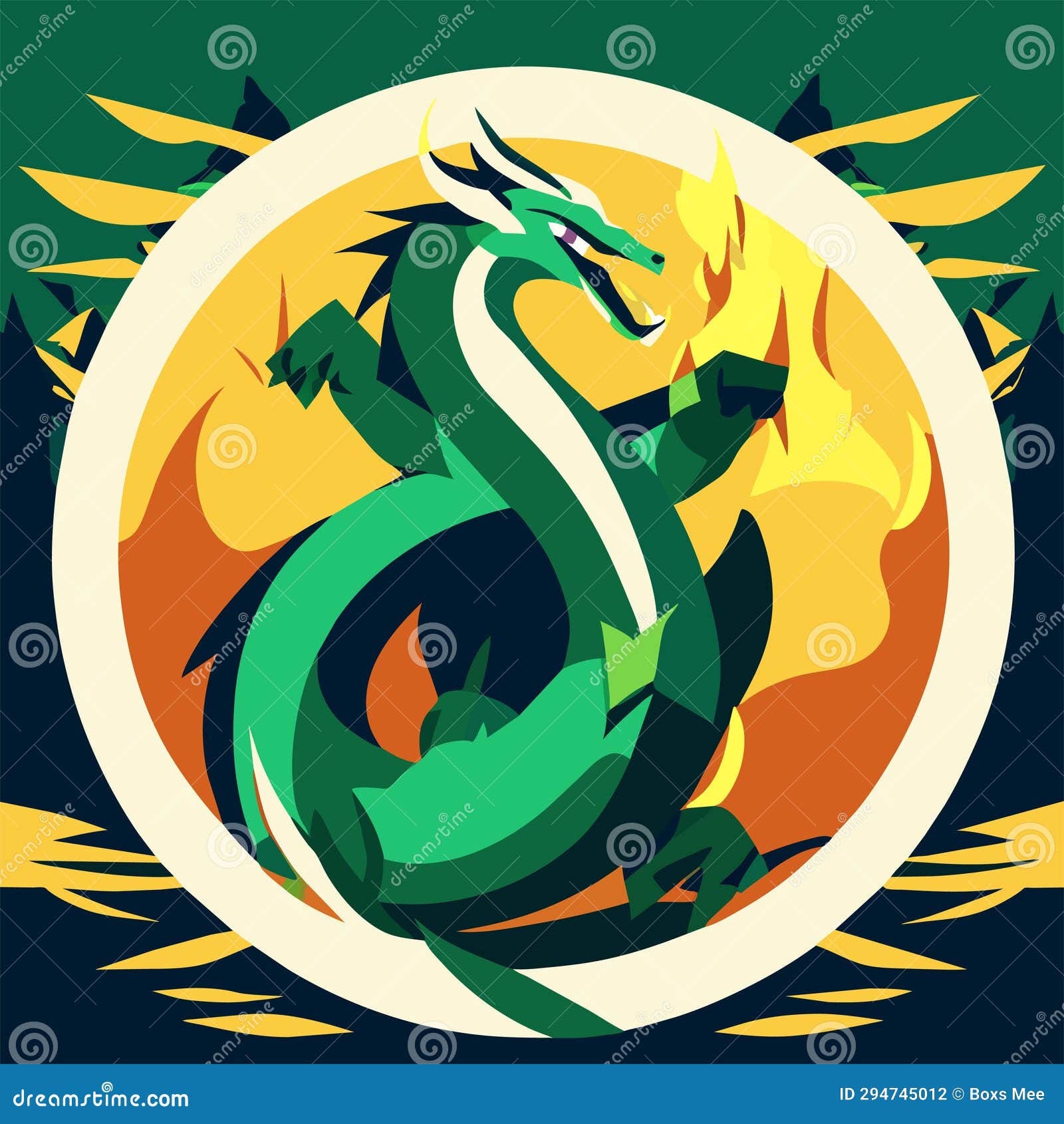 Dragon in the Circle. Vector Illustration of a Dragon in the Circle ...