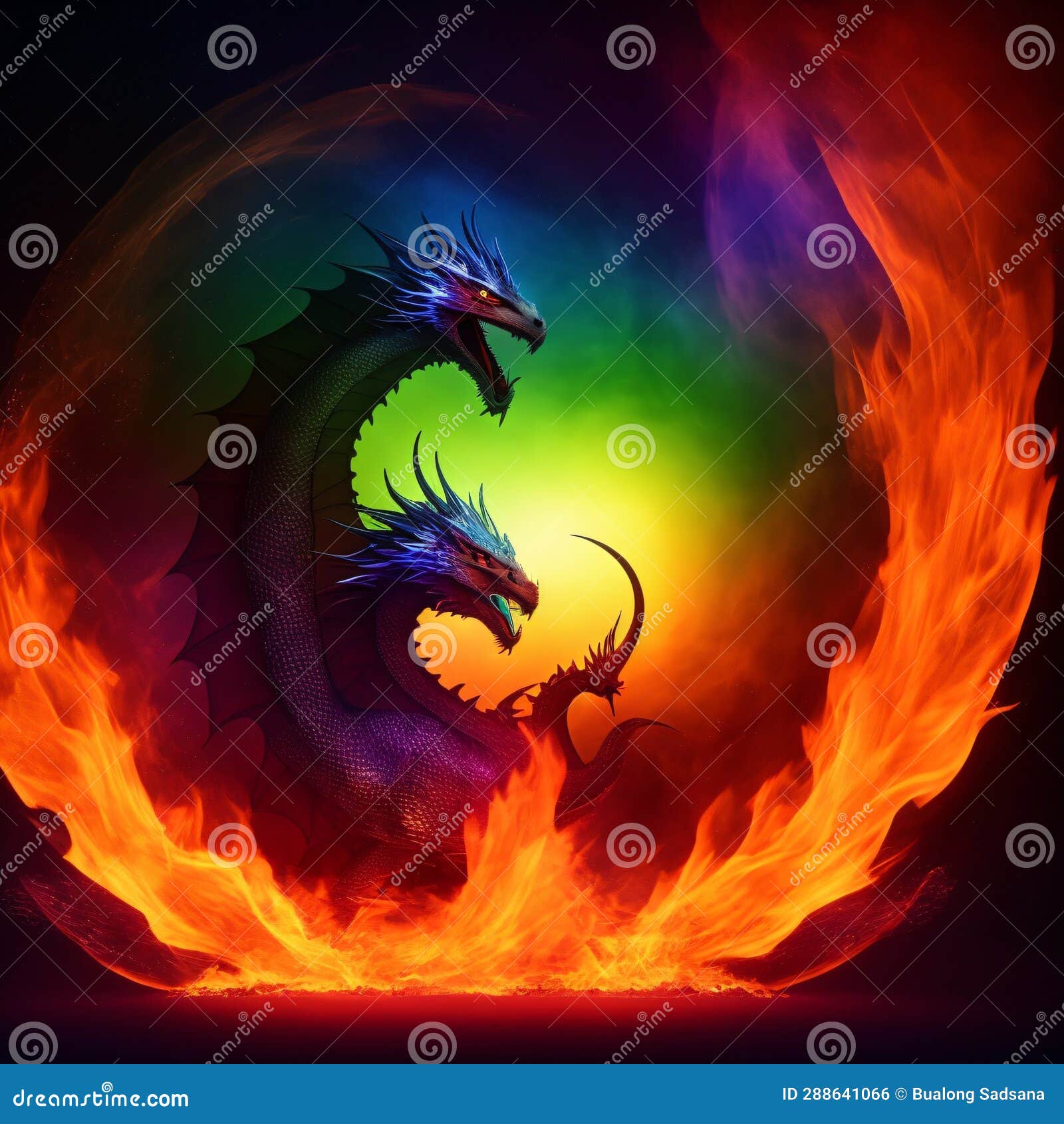 Of Dragon in the Colourful Glow, Mist and Fire. AiI Generated Content ...