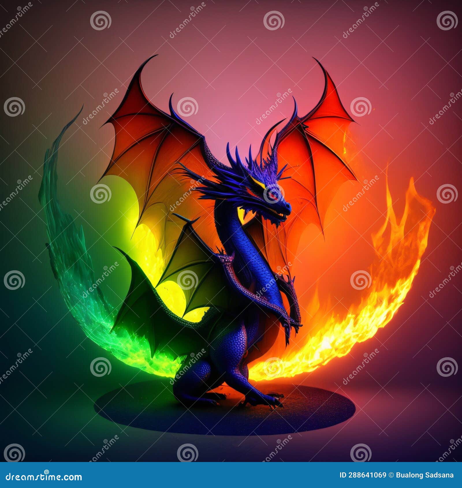 Of Dragon in the Colourful Glow, Mist and Fire. AiI Generated Content ...