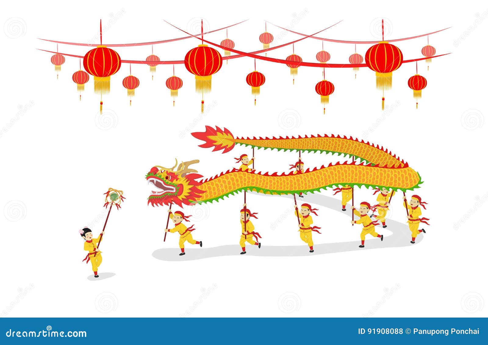 Dragon Dancing-Show vektor abbildung. Illustration von drache - 91908088
