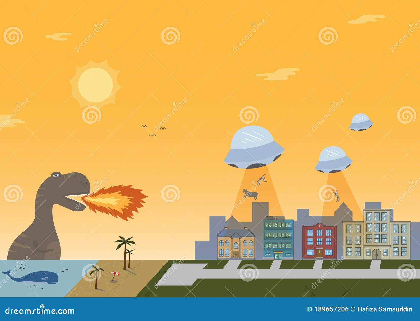 Dragon Destroying City. Vector Illustration Decorative Design Stock ...