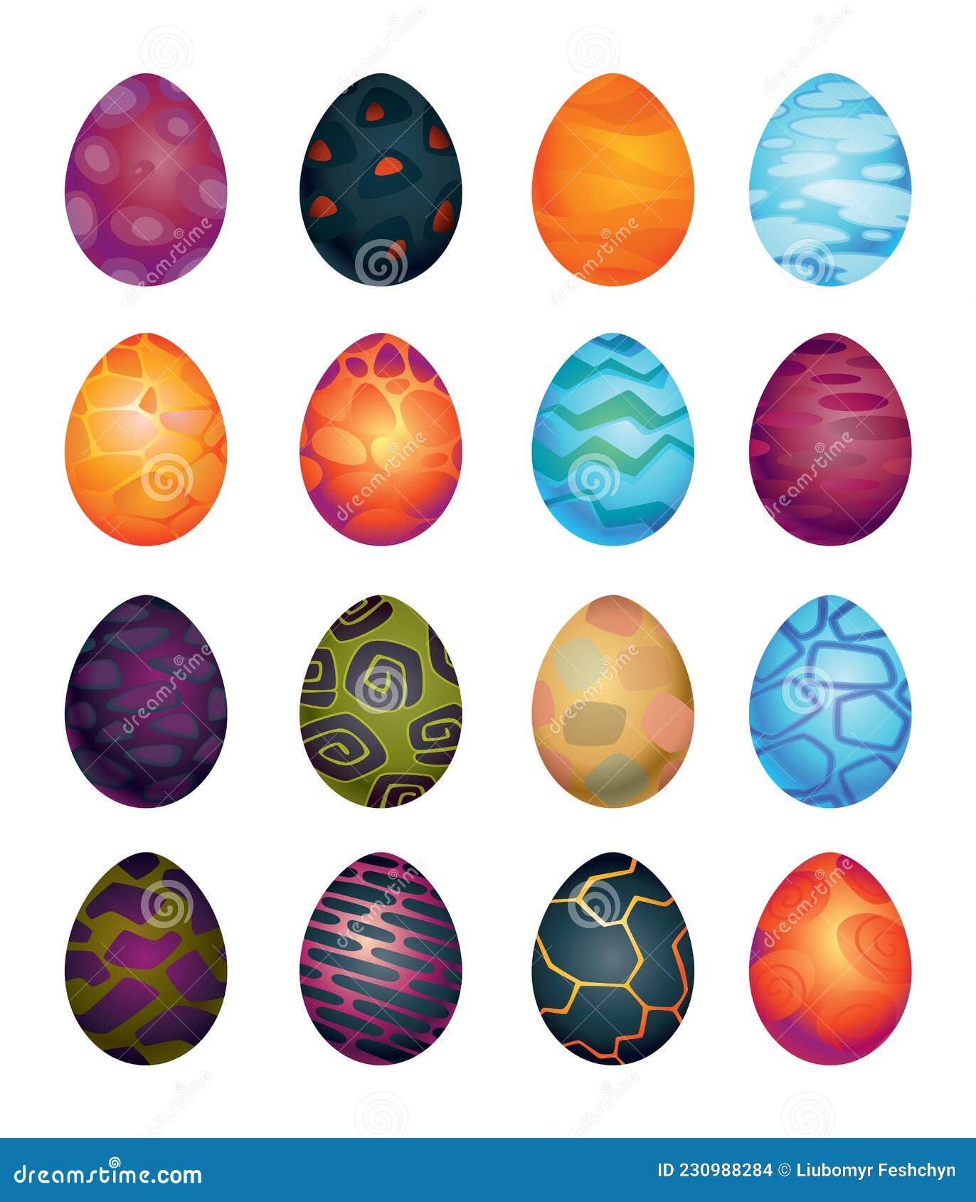 Dragon Dinosaur Eggs Set with Different Pattern. Dino Cartoon Egg-shell ...