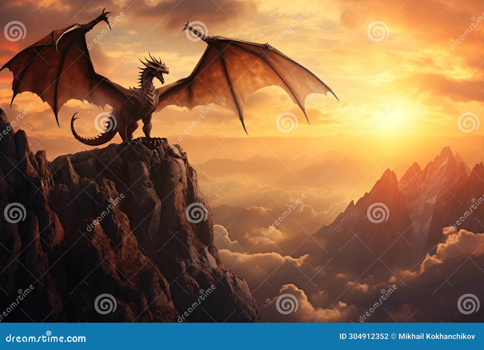 Dragon Dramatic Sunset In Clouds Stock Image | CartoonDealer.com #304917103