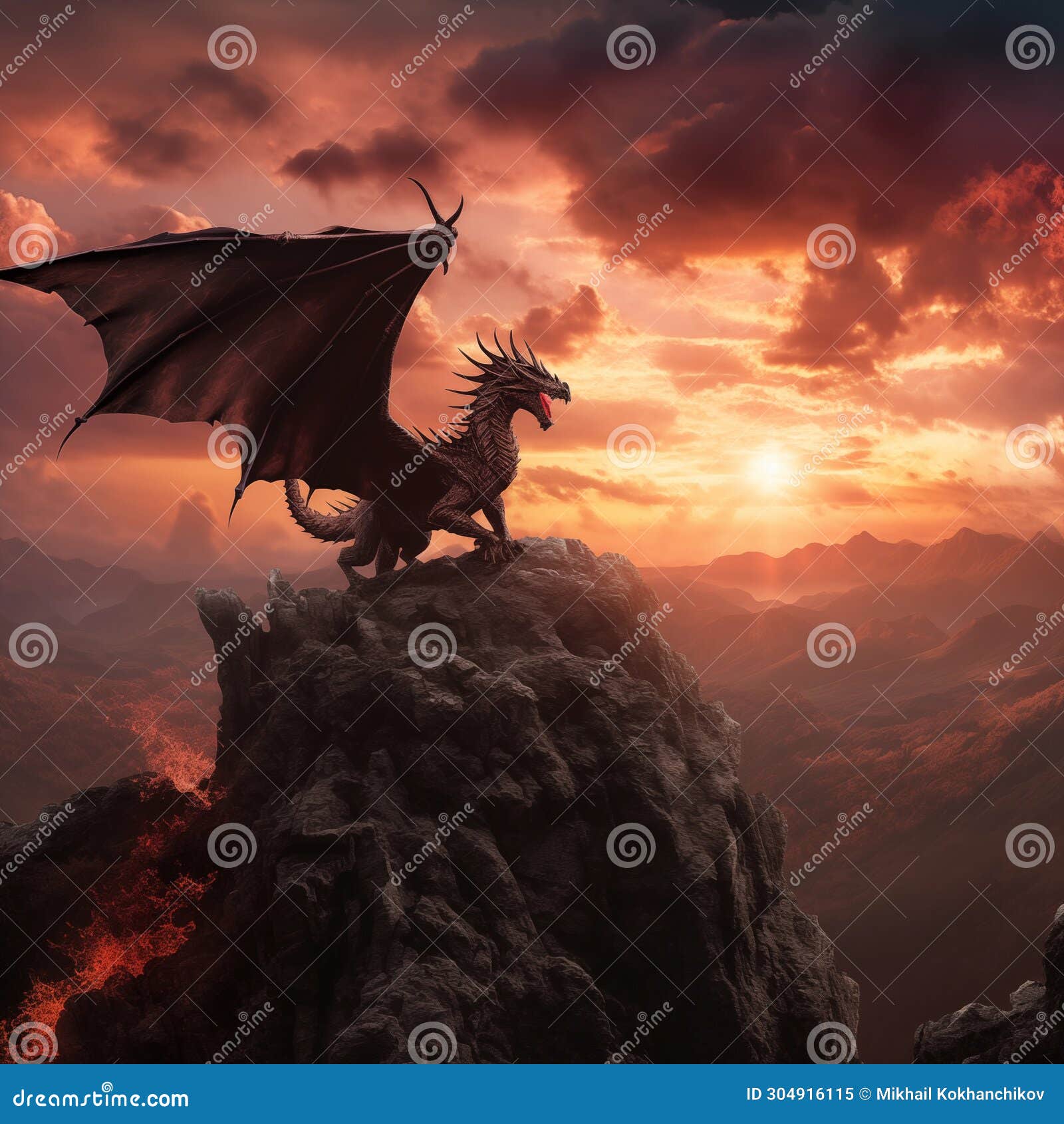Dragon Dramatic Sunset In Clouds Stock Image | CartoonDealer.com #304917103