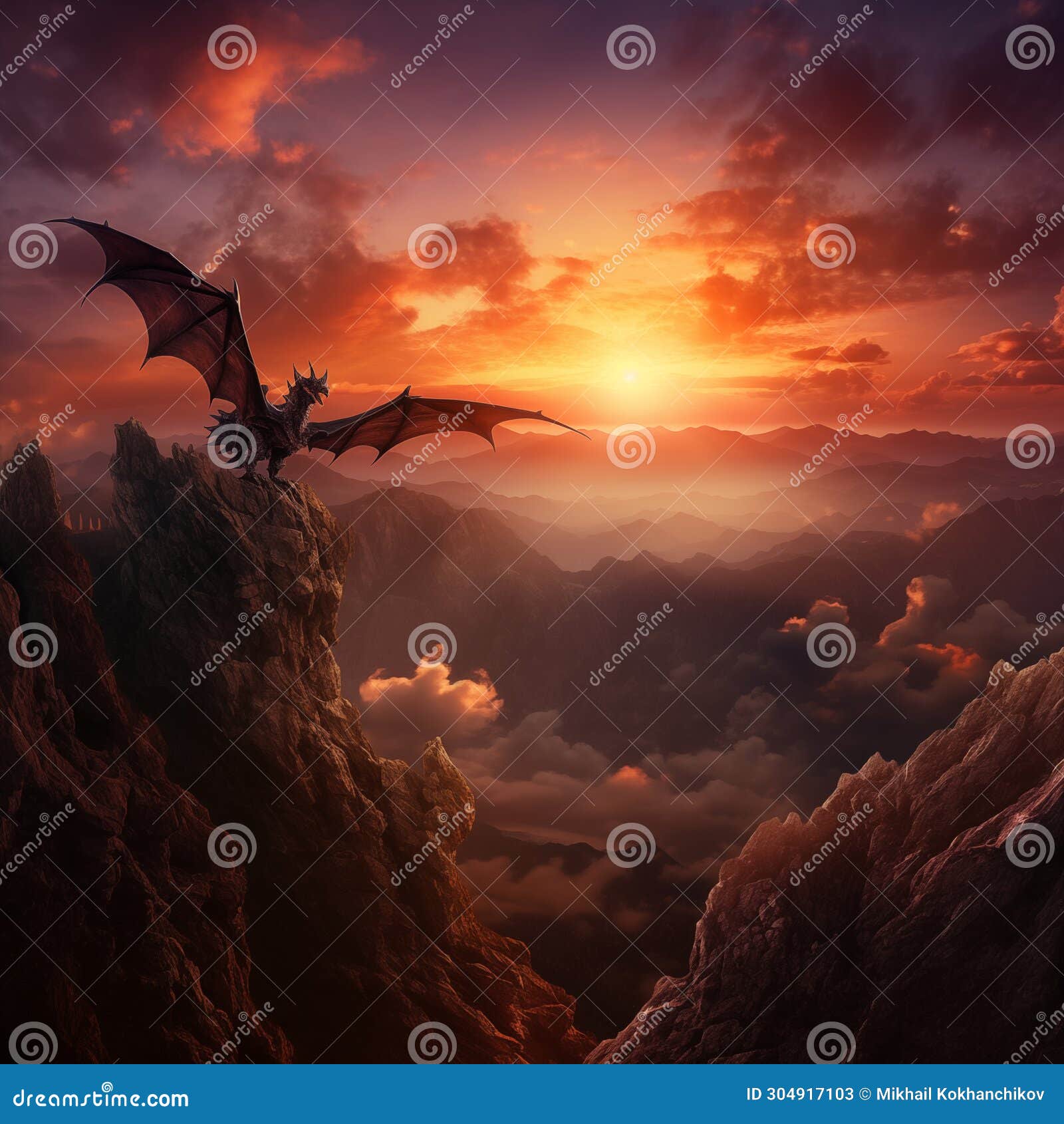 Dragon Dramatic Sunset In Clouds Stock Image | CartoonDealer.com #304917103