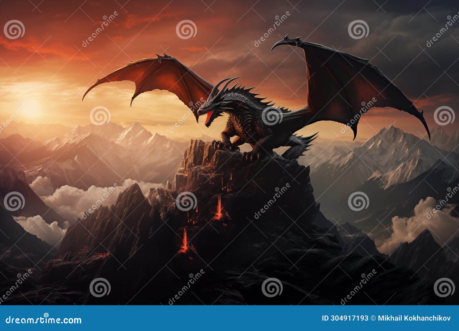 Dragon Dramatic Sunset In Clouds Stock Image | CartoonDealer.com #304917103
