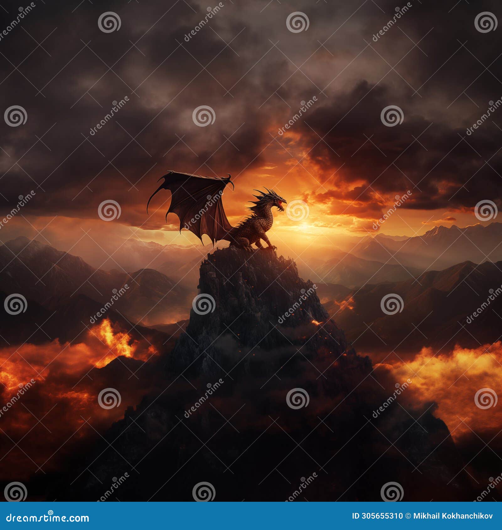 Dragon Dramatic Sunset In Clouds Stock Image | CartoonDealer.com #304917103