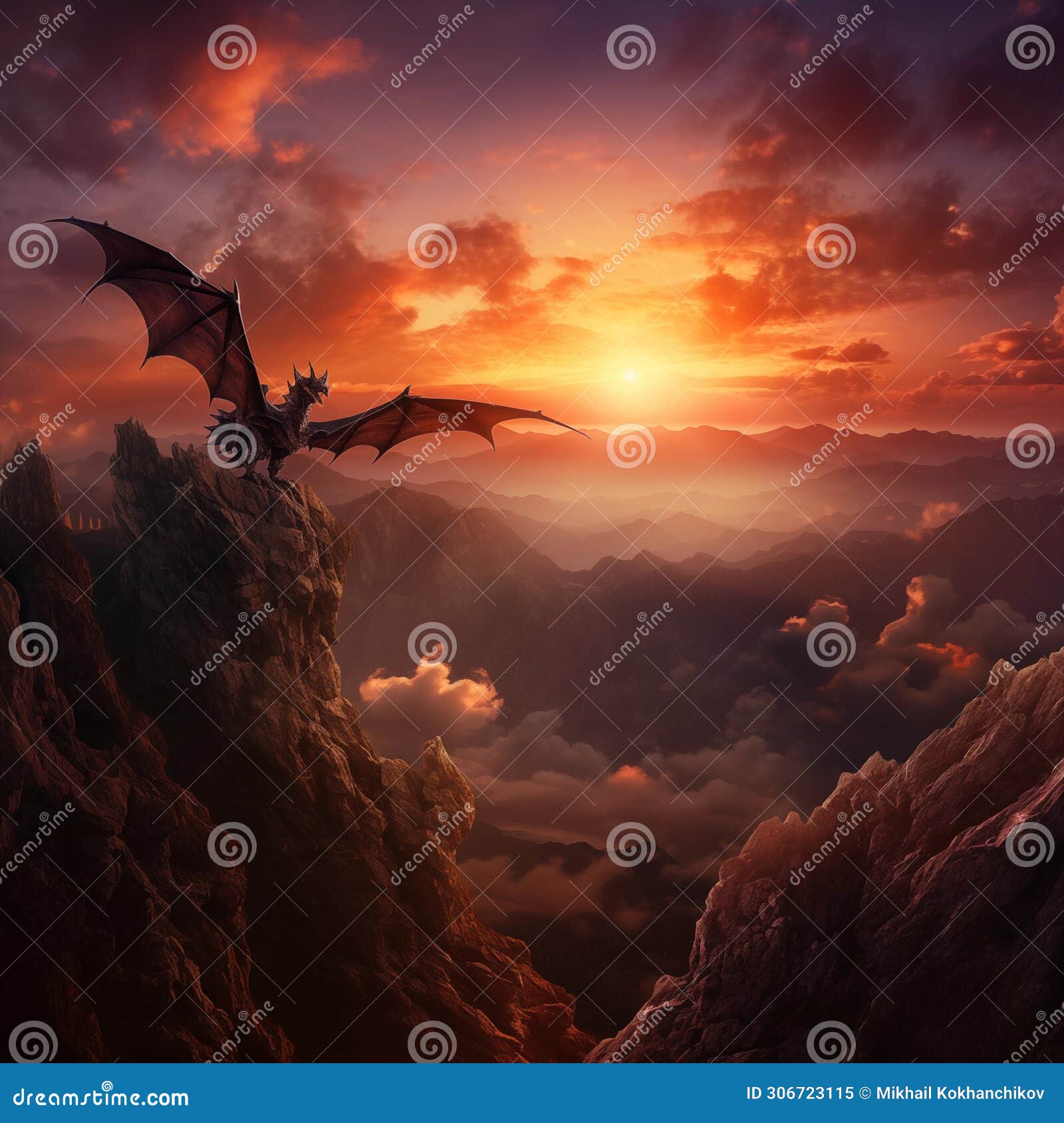 Dragon Dramatic Sunset In Clouds Stock Image | CartoonDealer.com #304917103