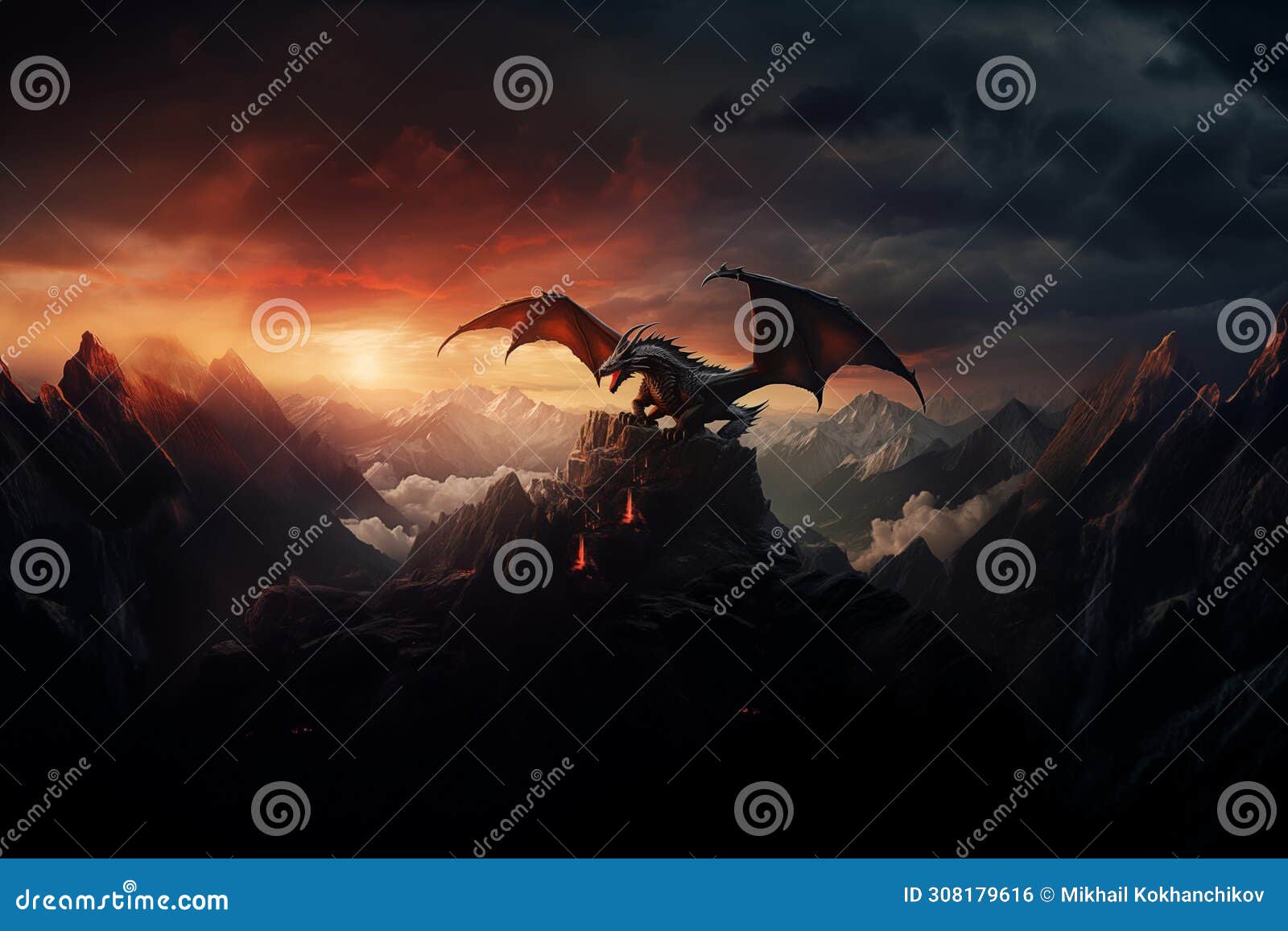 Dragon Dramatic Sunset In Clouds Stock Image | CartoonDealer.com #304917103
