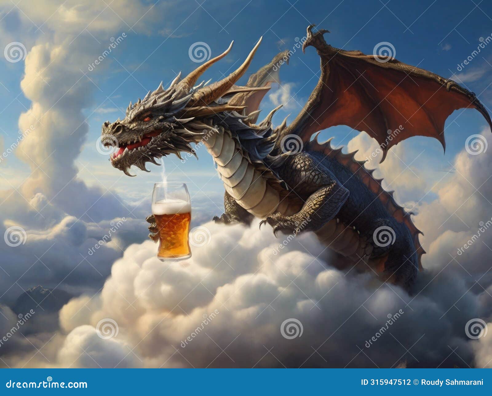 A Dragon Drinking a Beer on the Clouds Stock Illustration - Illustration of beer, dragon: 315947512