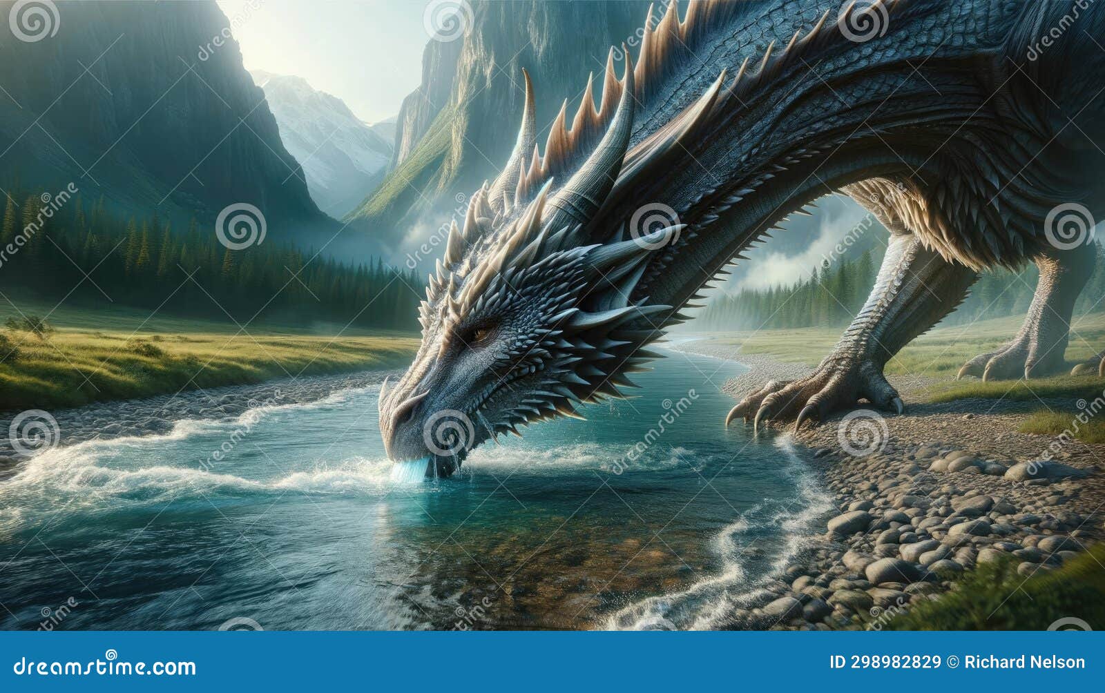 Dragon Drinking from a River Stock Illustration - Illustration of ...