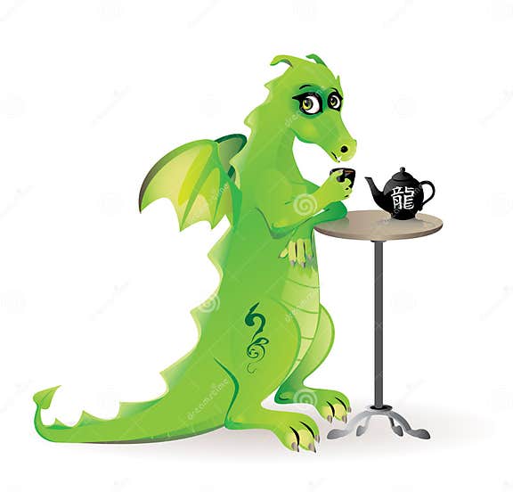Dragon Drinking Tea in CafÃ© Stock Illustration - Illustration of meal ...