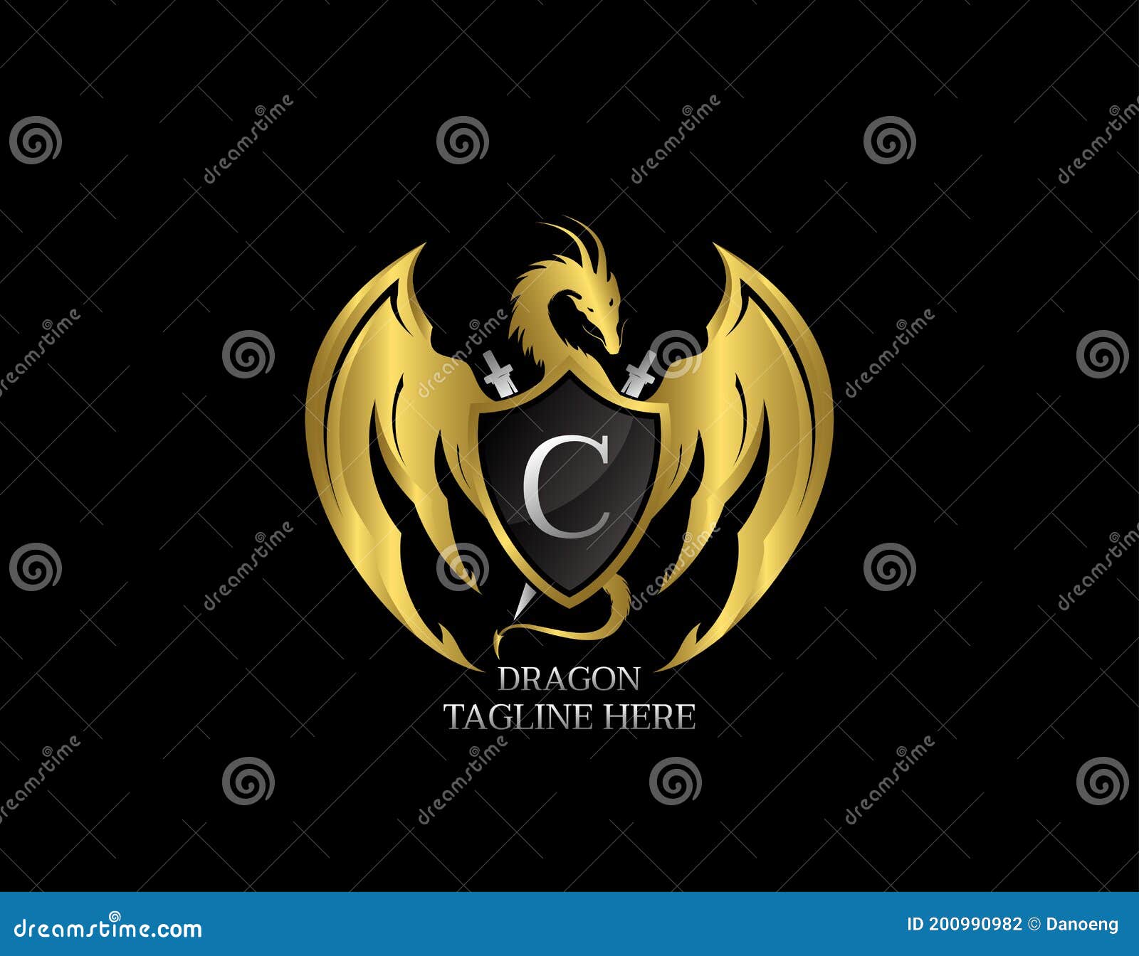 Dragon Emblem with Gold Shield and C Letter Design Logo Template Stock ...