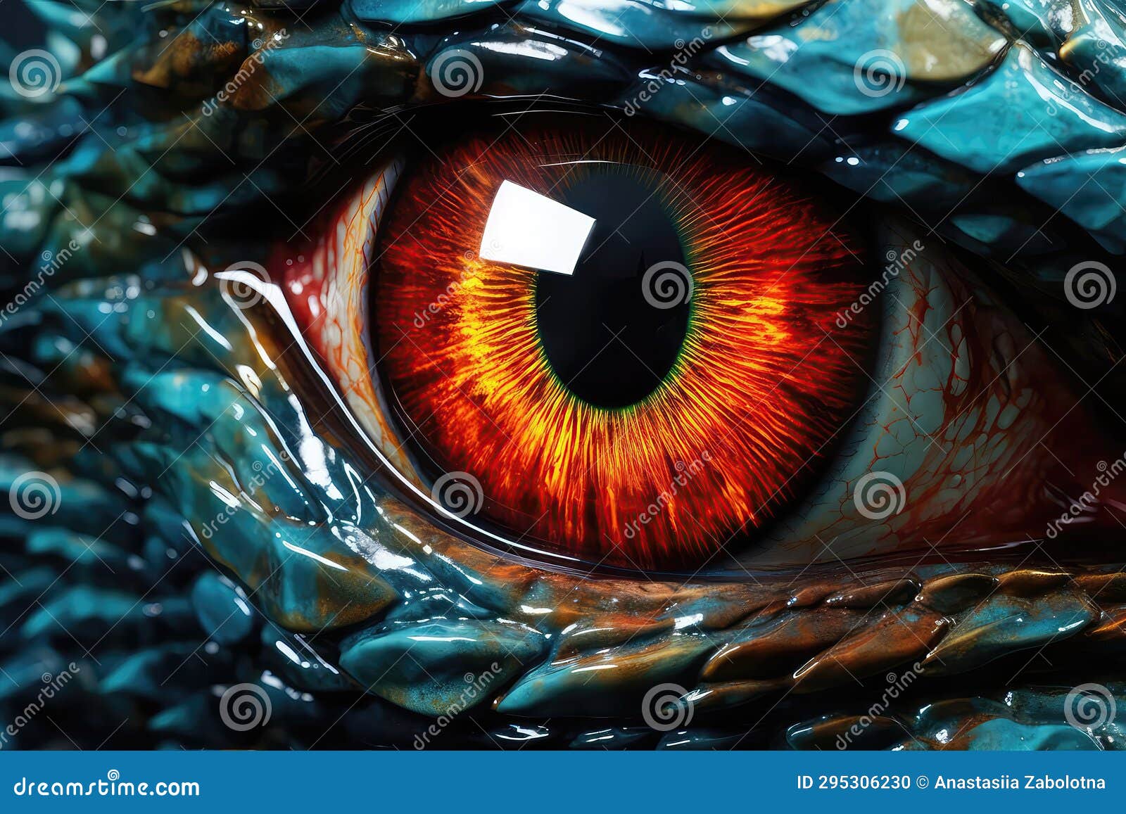 Dragon Eye Closeup with Striking Colors and Wings Stock Illustration ...