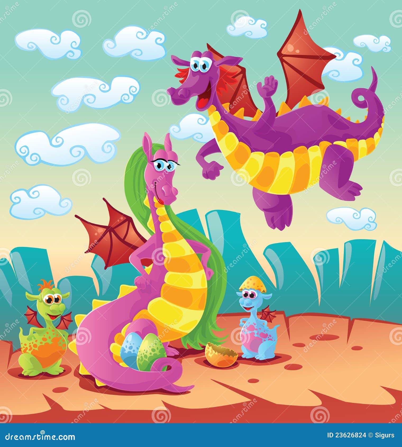 Dragon Family Scene Stock Images - Image: 23626824