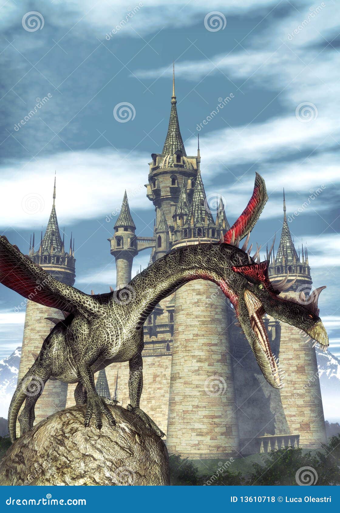 3d Dragon Attacking Castle