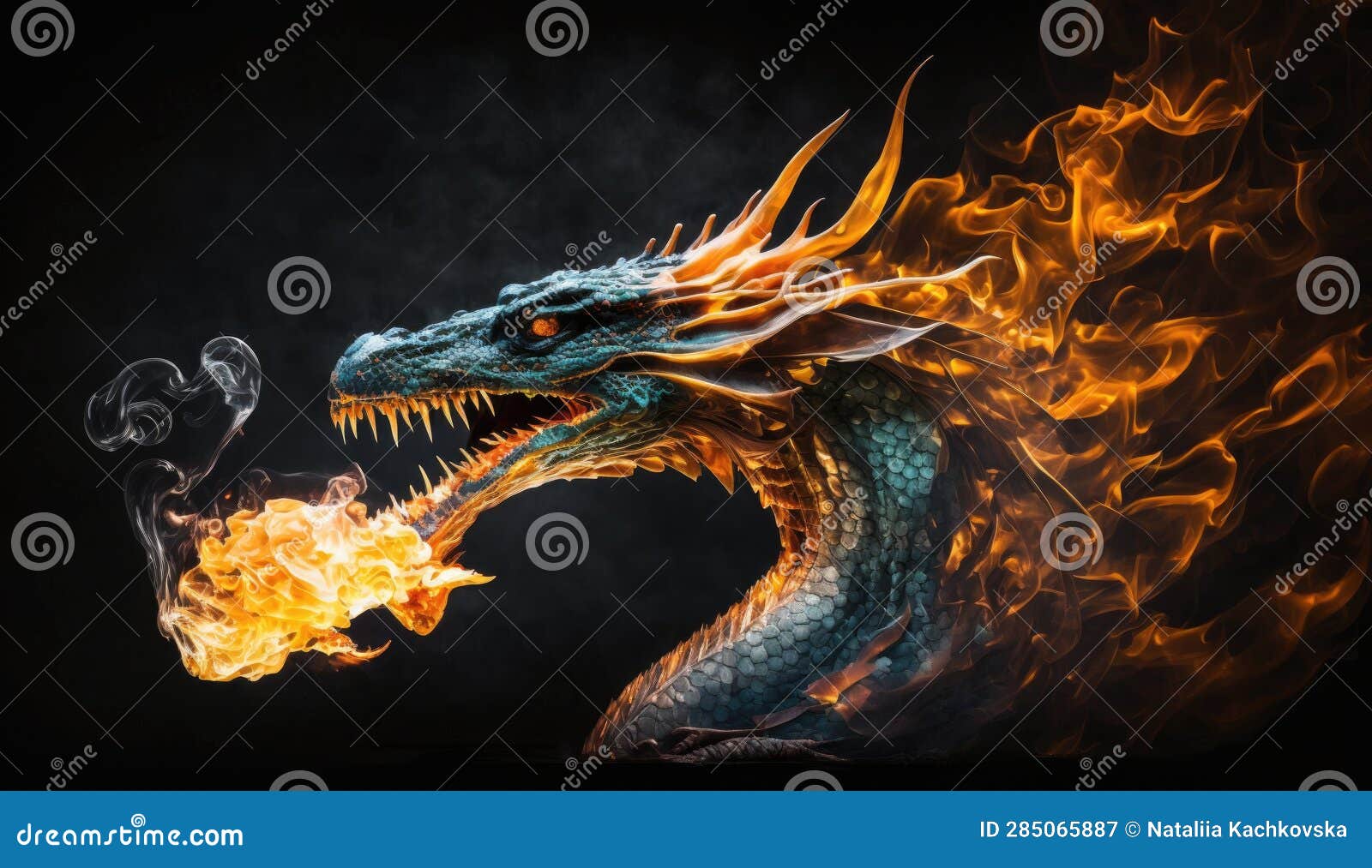 Dragon with fire breath stock illustration. Illustration of attack ...