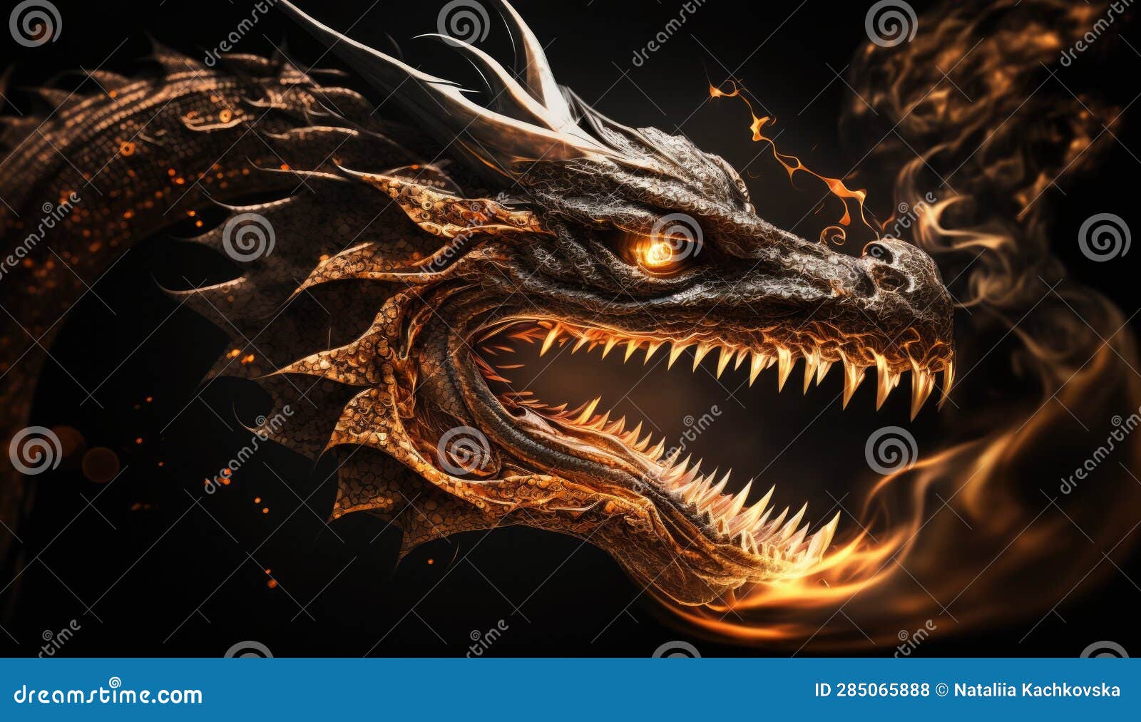 Dragon with fire breath stock illustration. Illustration of epic ...