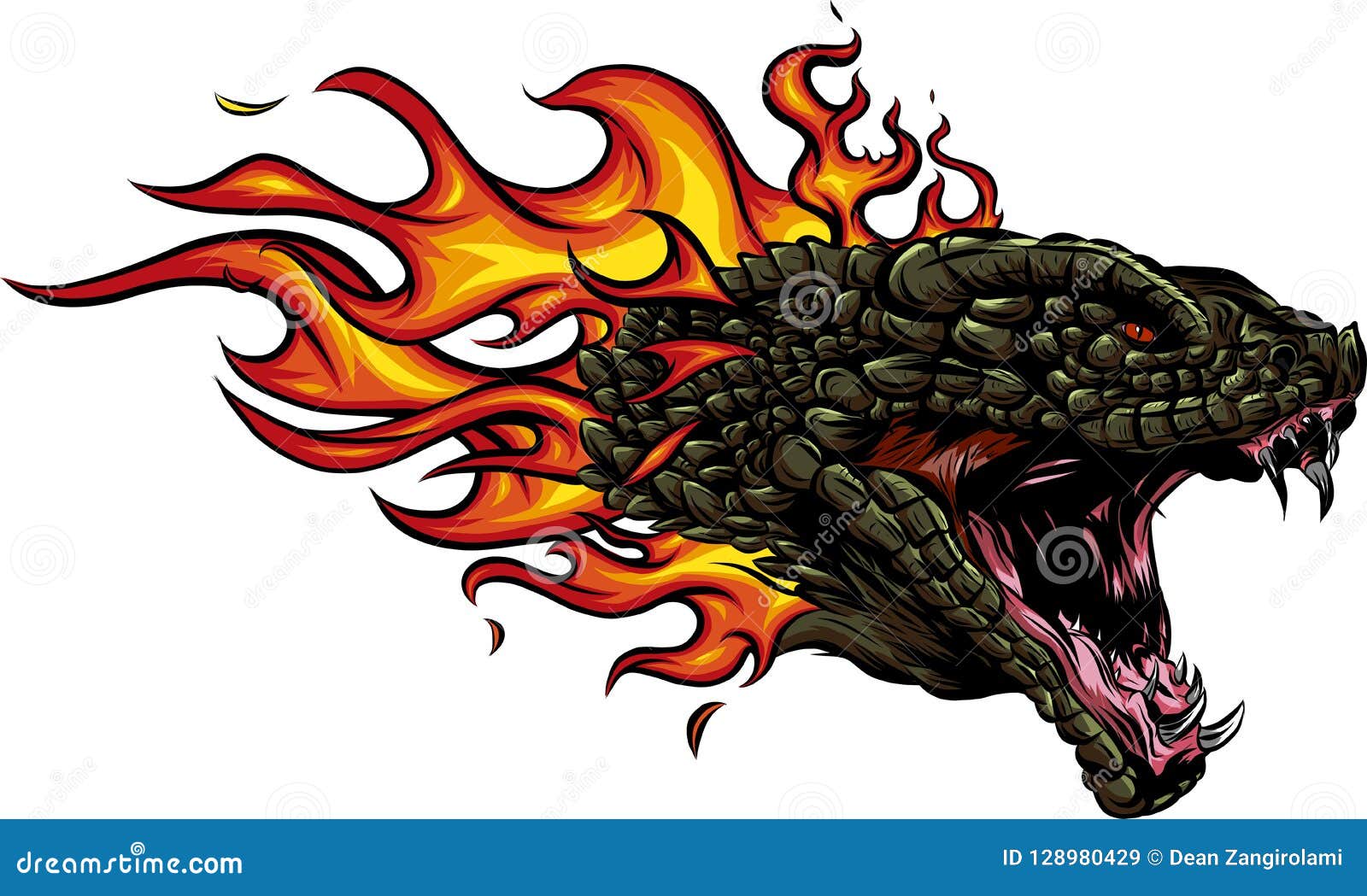 A Head of the Dragon in Fire with Flames Stock Vector - Illustration of ...
