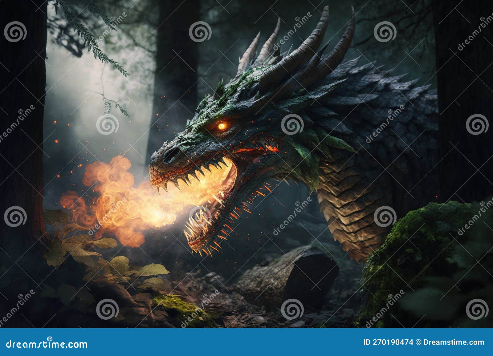 Dragon with fire - KI stock illustration. Illustration of creates ...