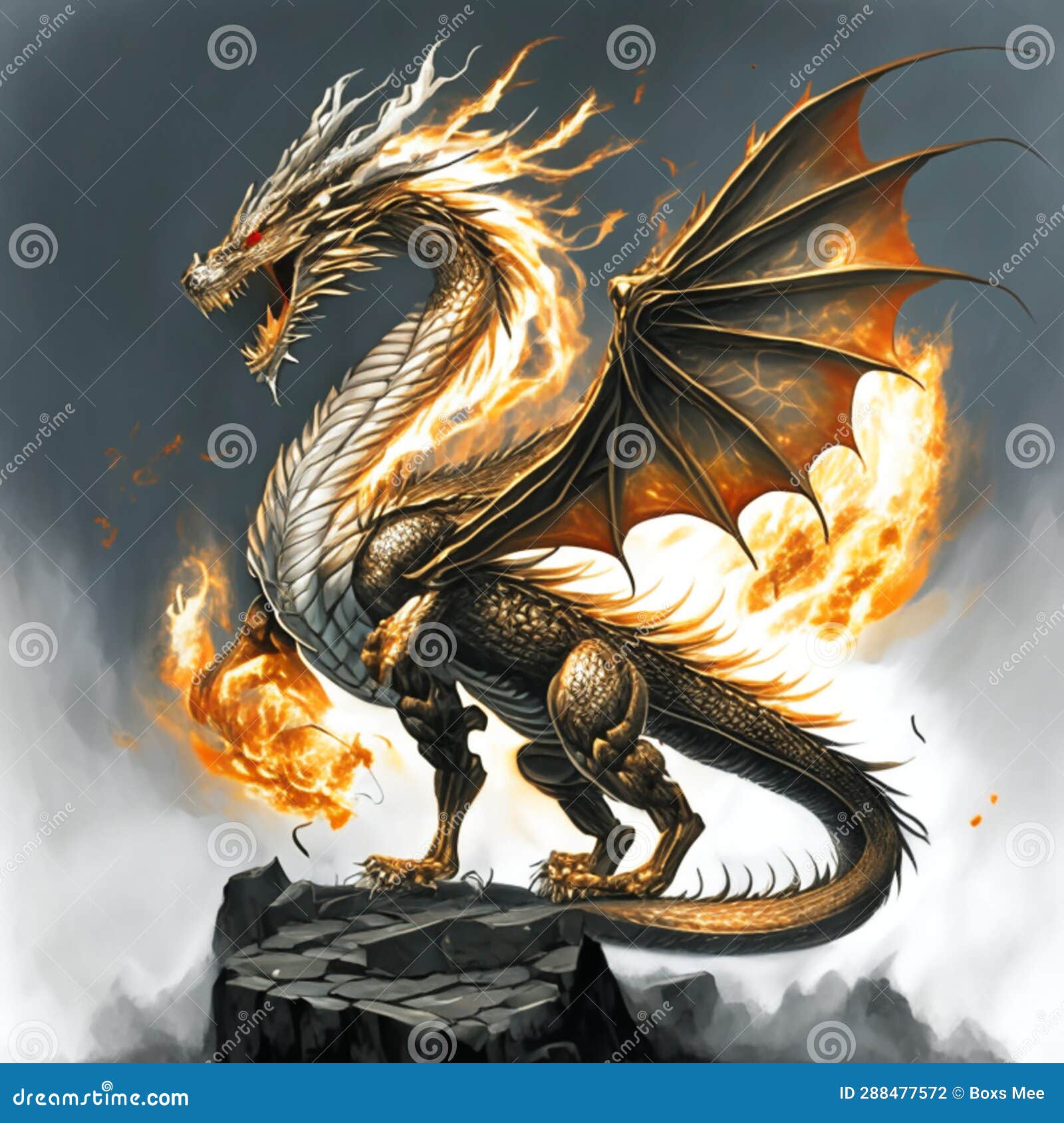Dragon with Fire and Smoke on a Black Background. 3d Rendering ...