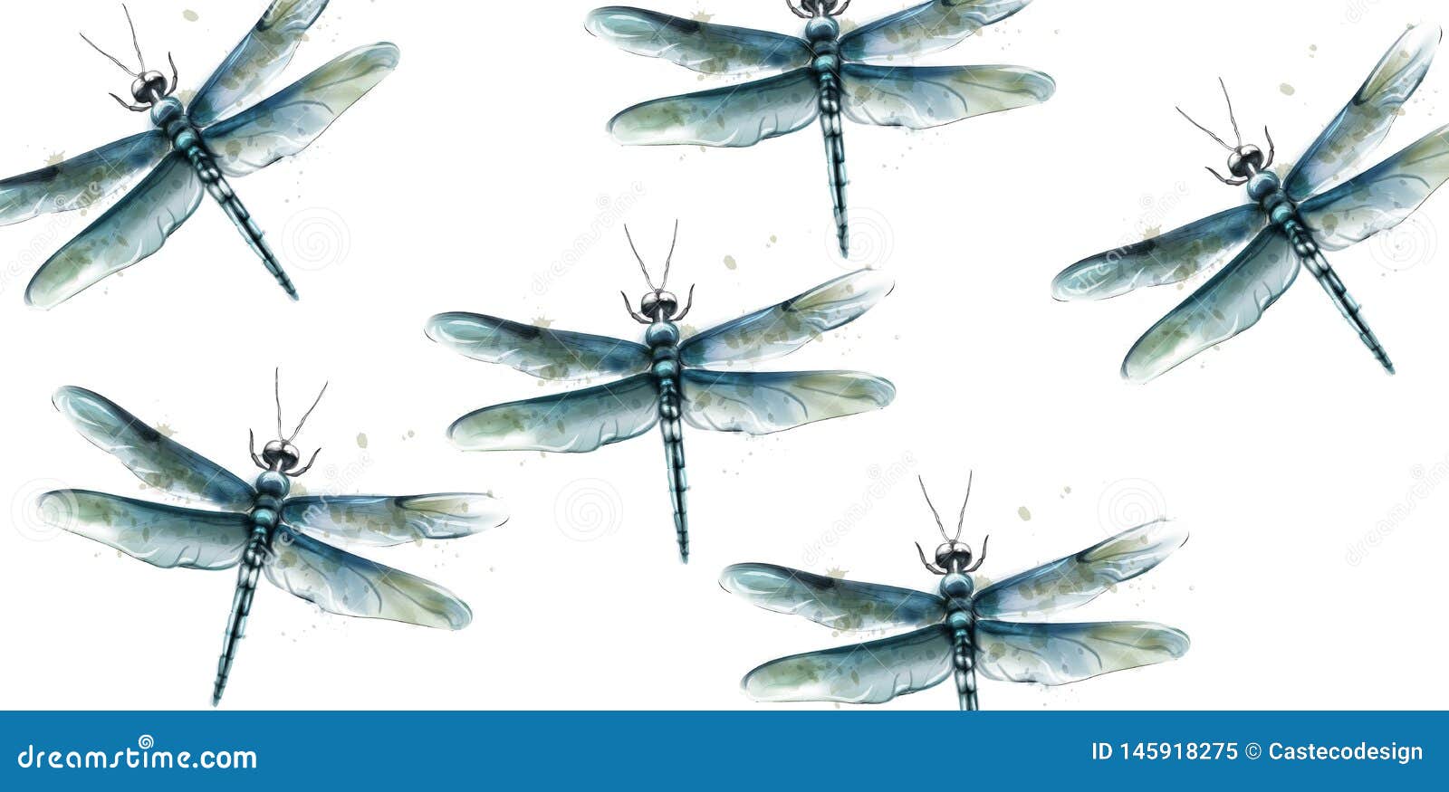 Dragon Fly Pattern Vector Watercolor. Spring Summer Texture Designs ...