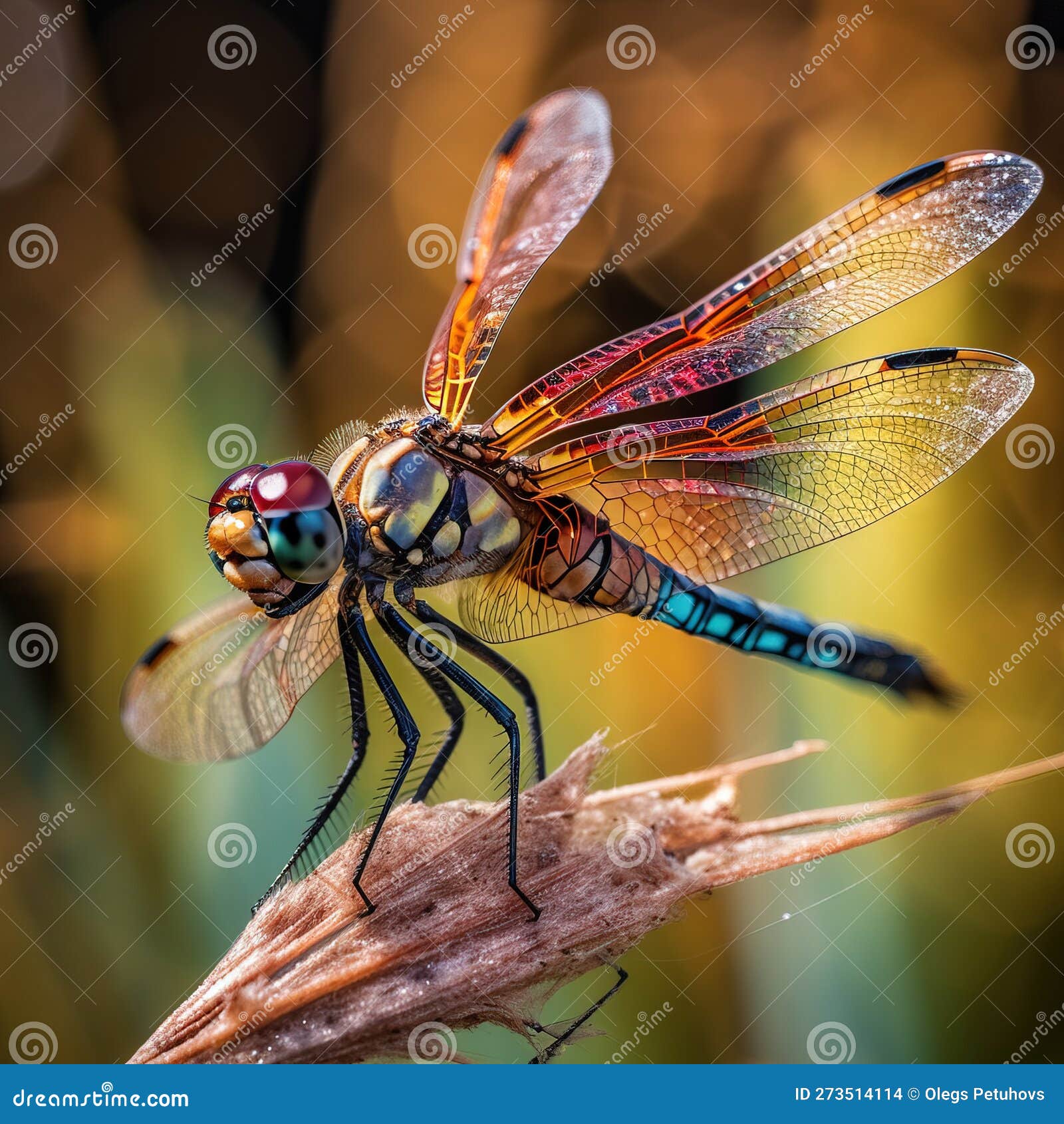 A Dragon Fly Sitting on Top of a Dry Grass Plant Stock Illustration ...
