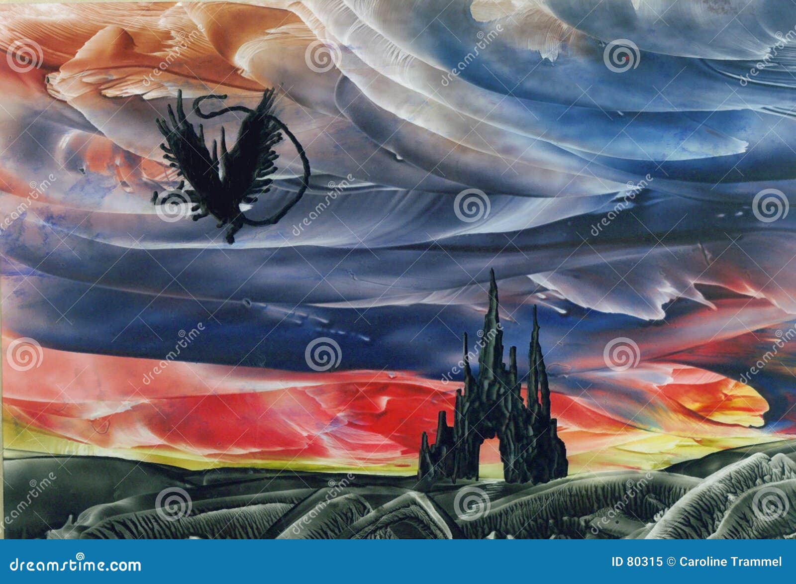 Dragon Flying Over Castle Royalty Free Stock Photo - Image: 80315