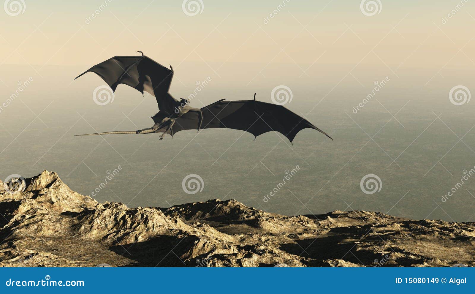 Dragon Flying Over a Mountain Cliff Stock Illustration - Illustration ...