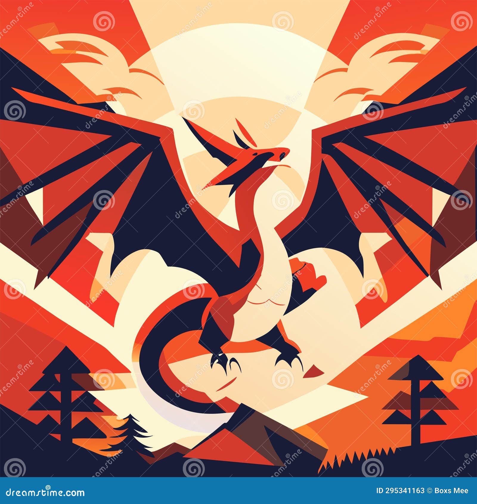 A Dragon Flying in the Sky. Vector Illustration in a Flat Style Stock ...