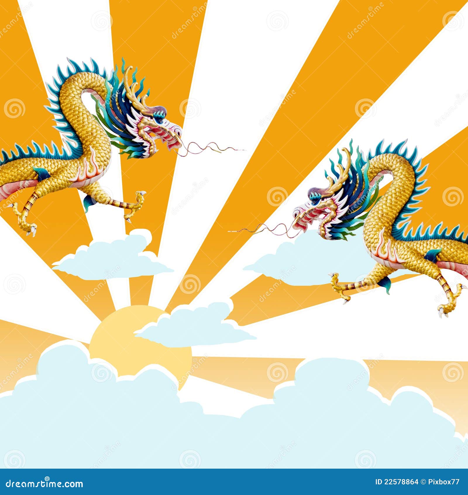 Dragon Flying with Sunset Background Stock Illustration - Illustration ...