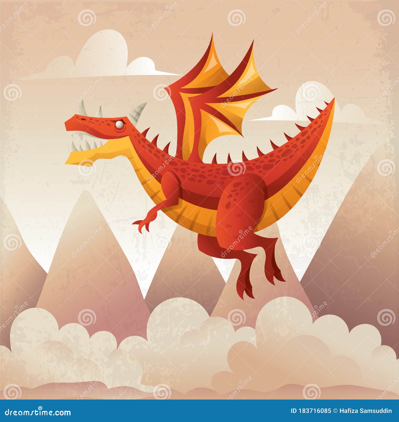 Dragon Flying. Vector Illustration Decorative Background Design Stock ...