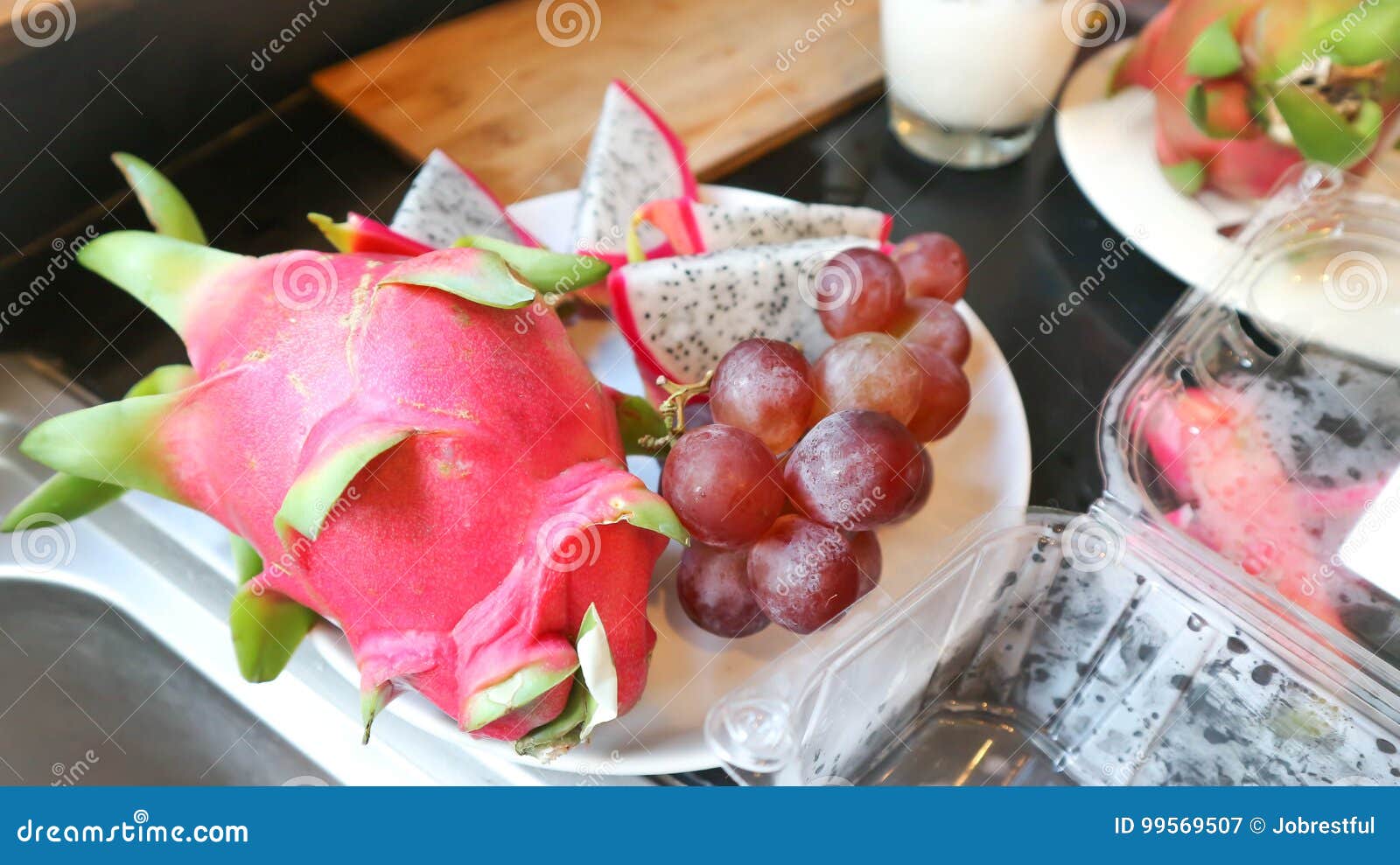 Dragon fruit and grape stock image. Image of grape, sliced - 99569507