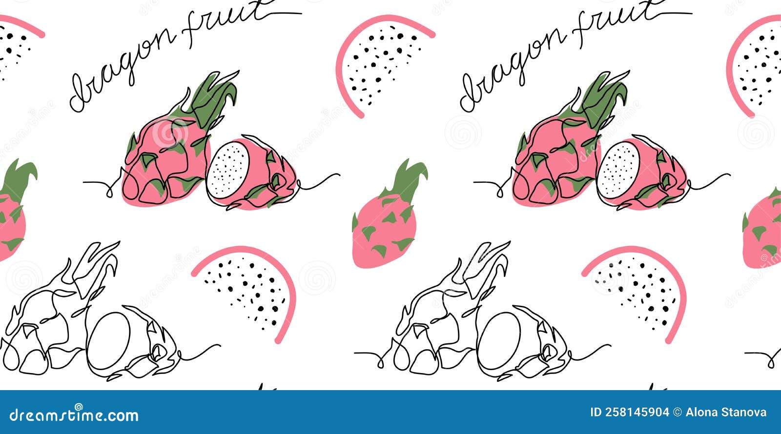 Dragon Fruit, Pitaya Vector Pattern. One Continuous Line Art Drawing ...