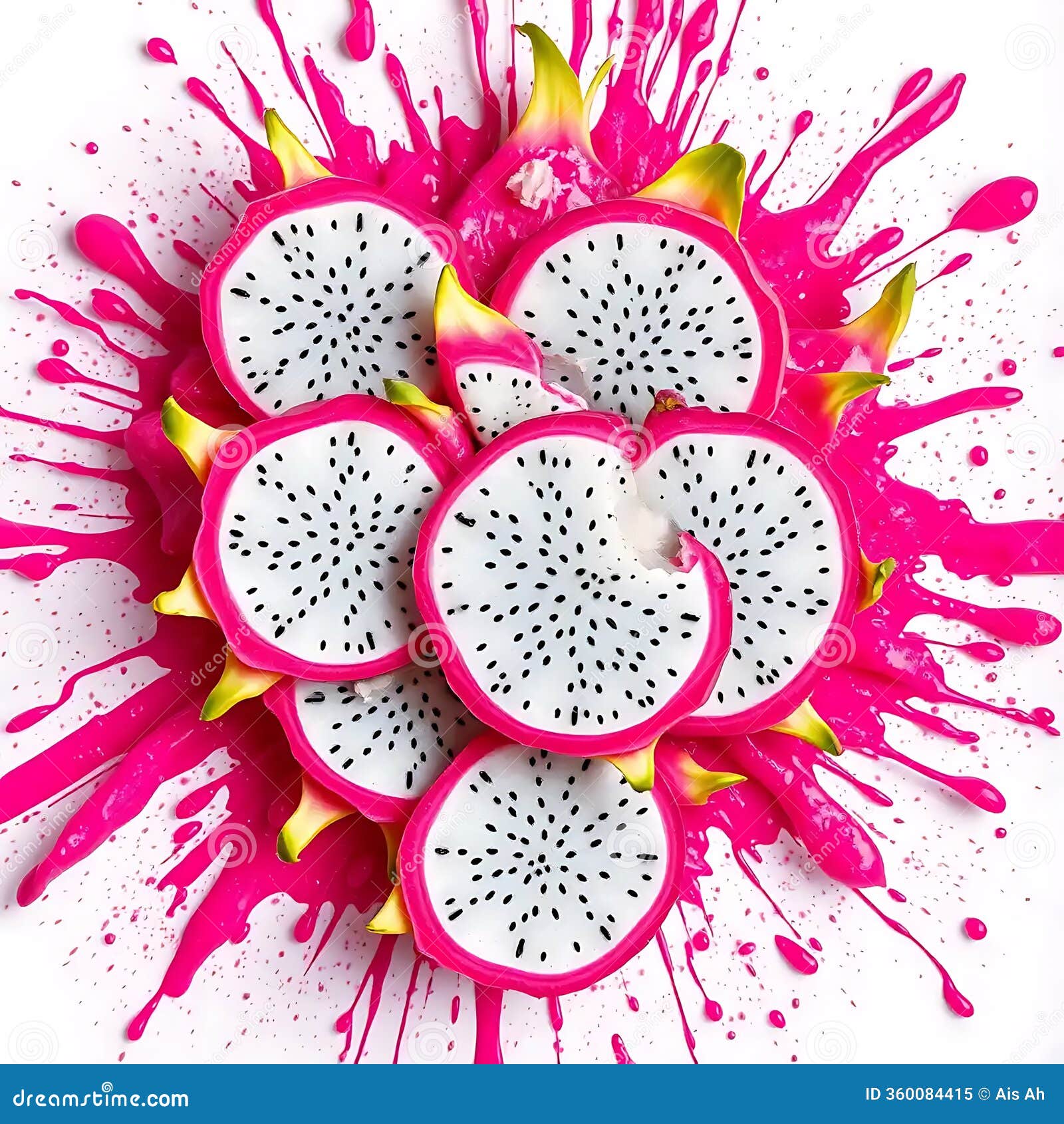 Dragon Fruit Slices in Pink Paint Splatter Stock Illustration ...