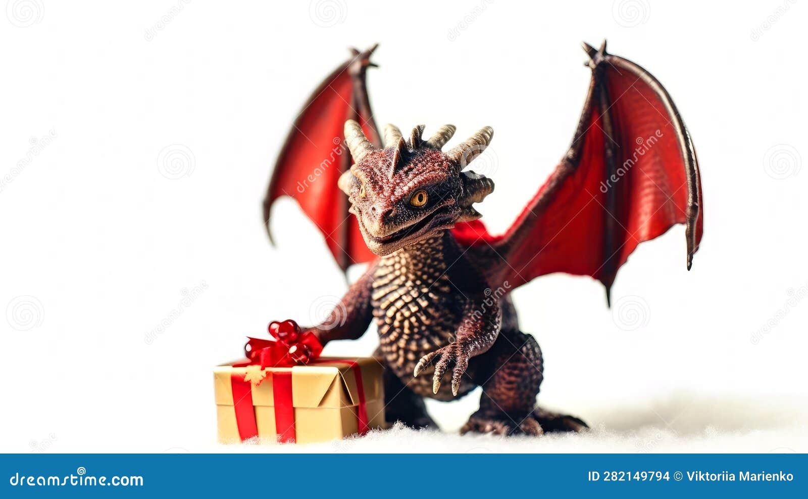 Dragon with a Gift Box on a White Background. Copy Space Stock ...