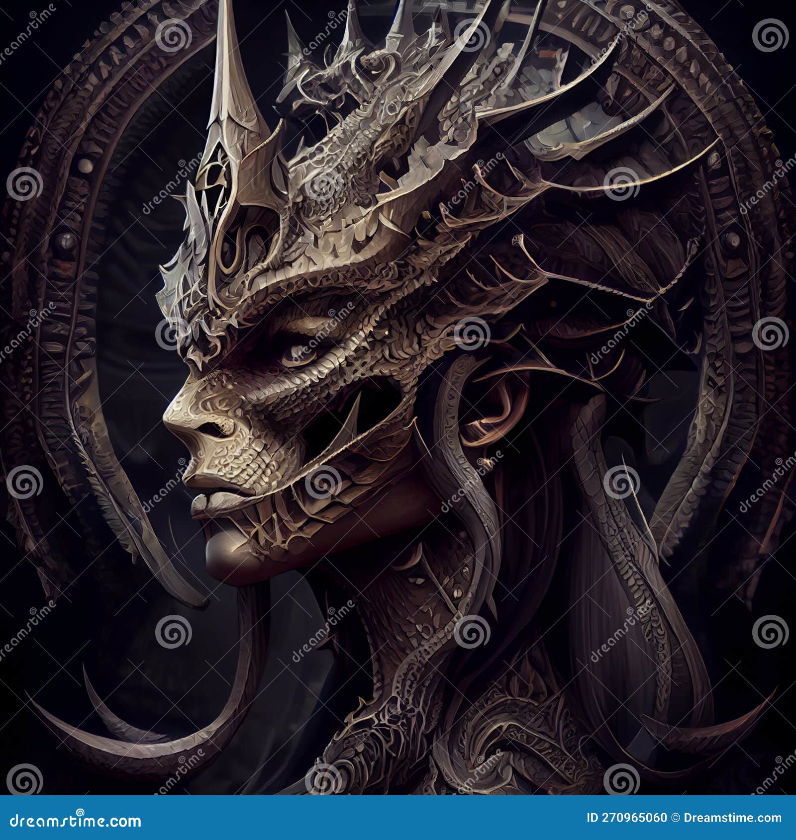 Dragon girl face stock illustration. Illustration of temple - 270965060