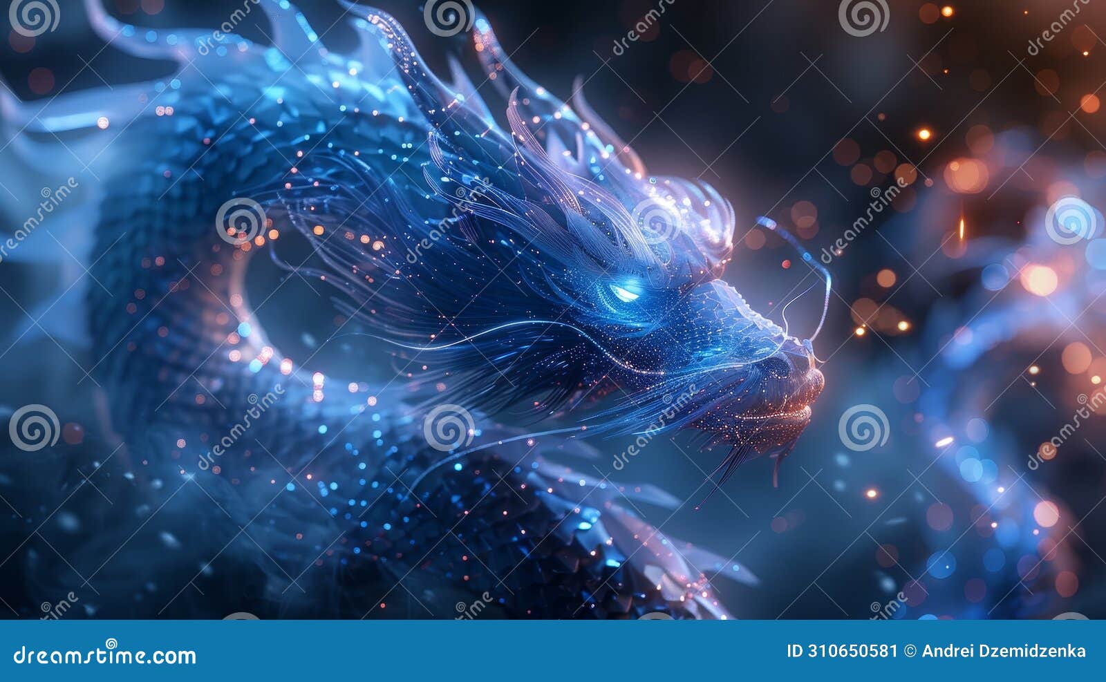Dragon Head with Abstract Geometric Background. Wireframe Light ...