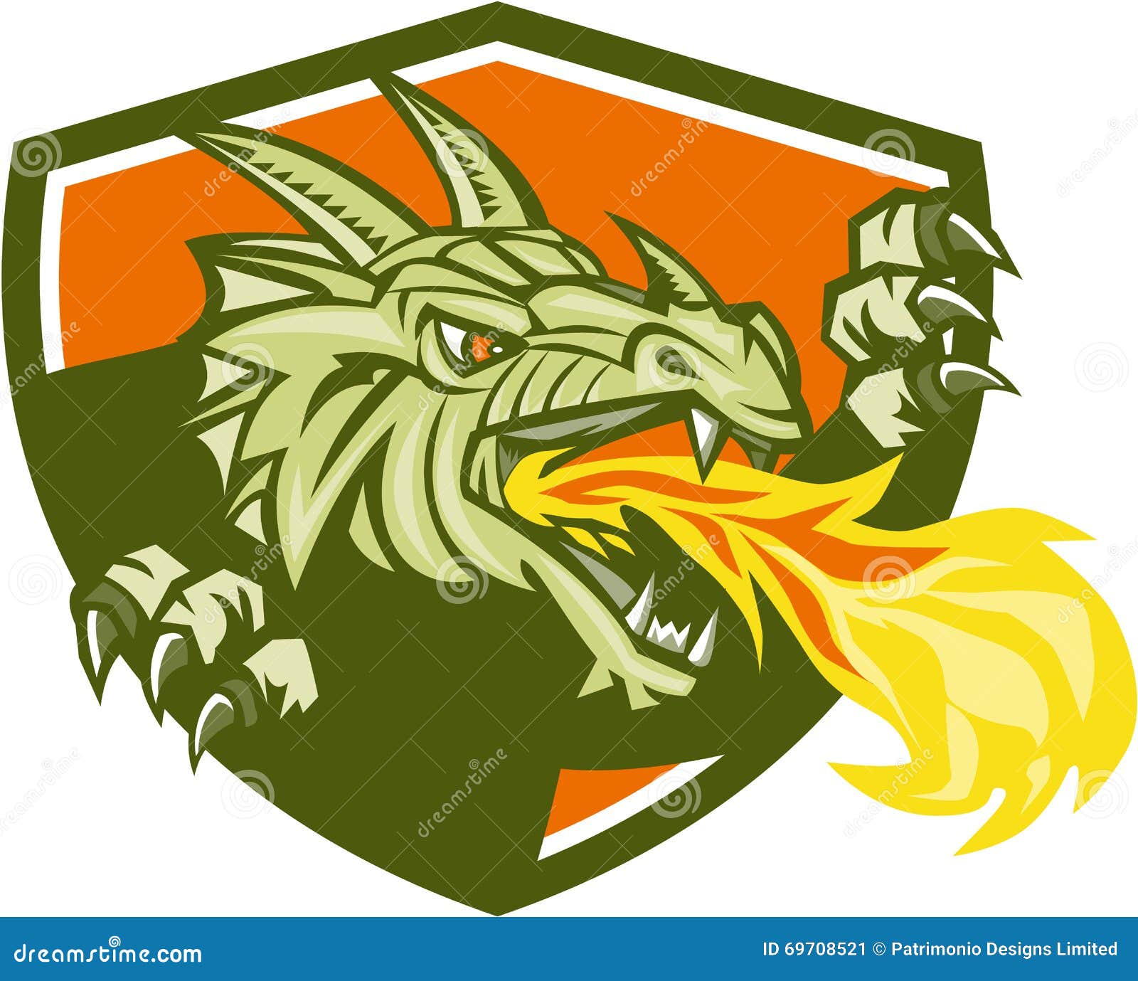 Dragon Head Fire Crest Retro Illustration de Vecteur - Illustration du ...