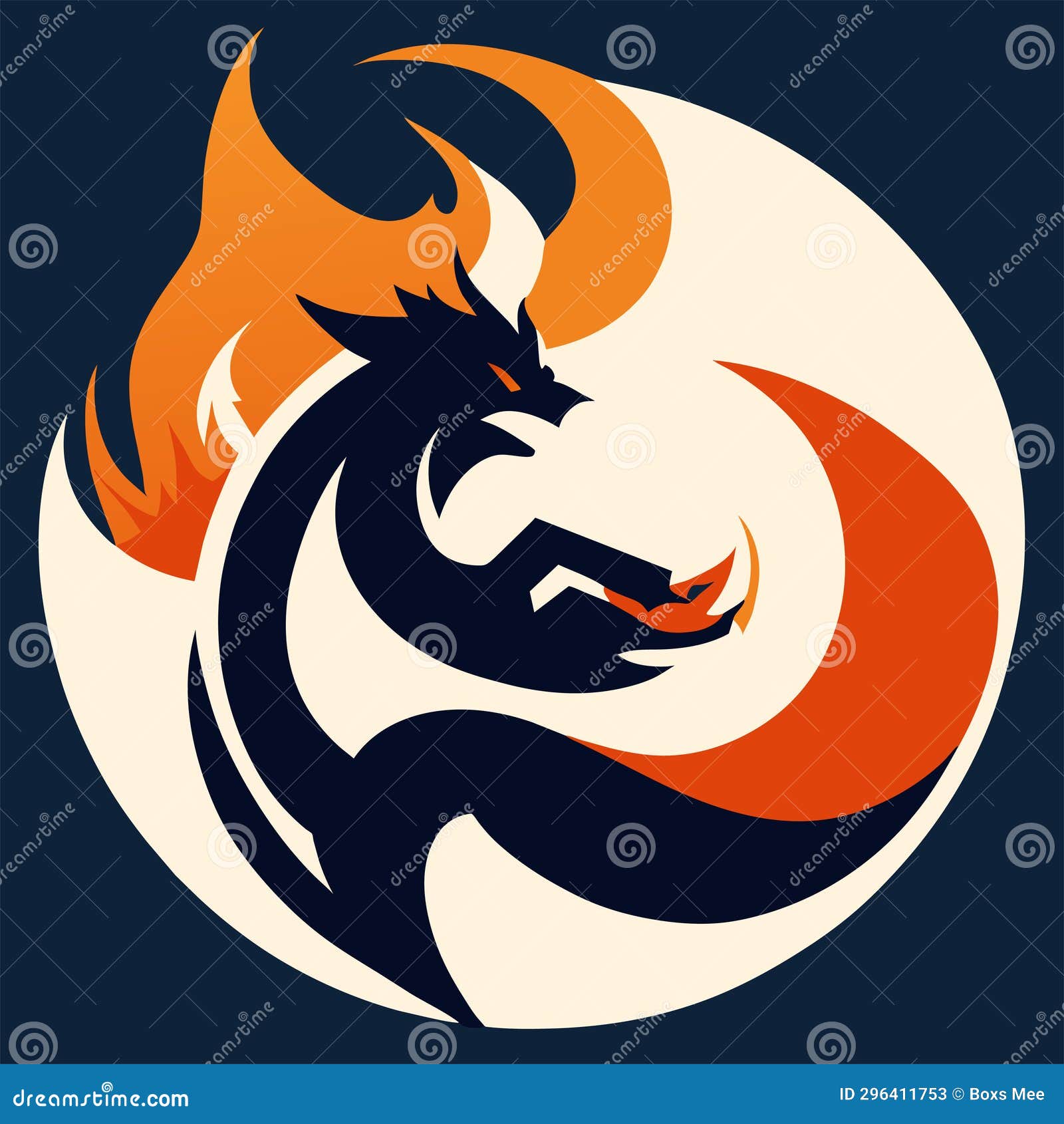 Dragon Head with Fire Flames. Vector Illustration in a Flat Style Stock ...