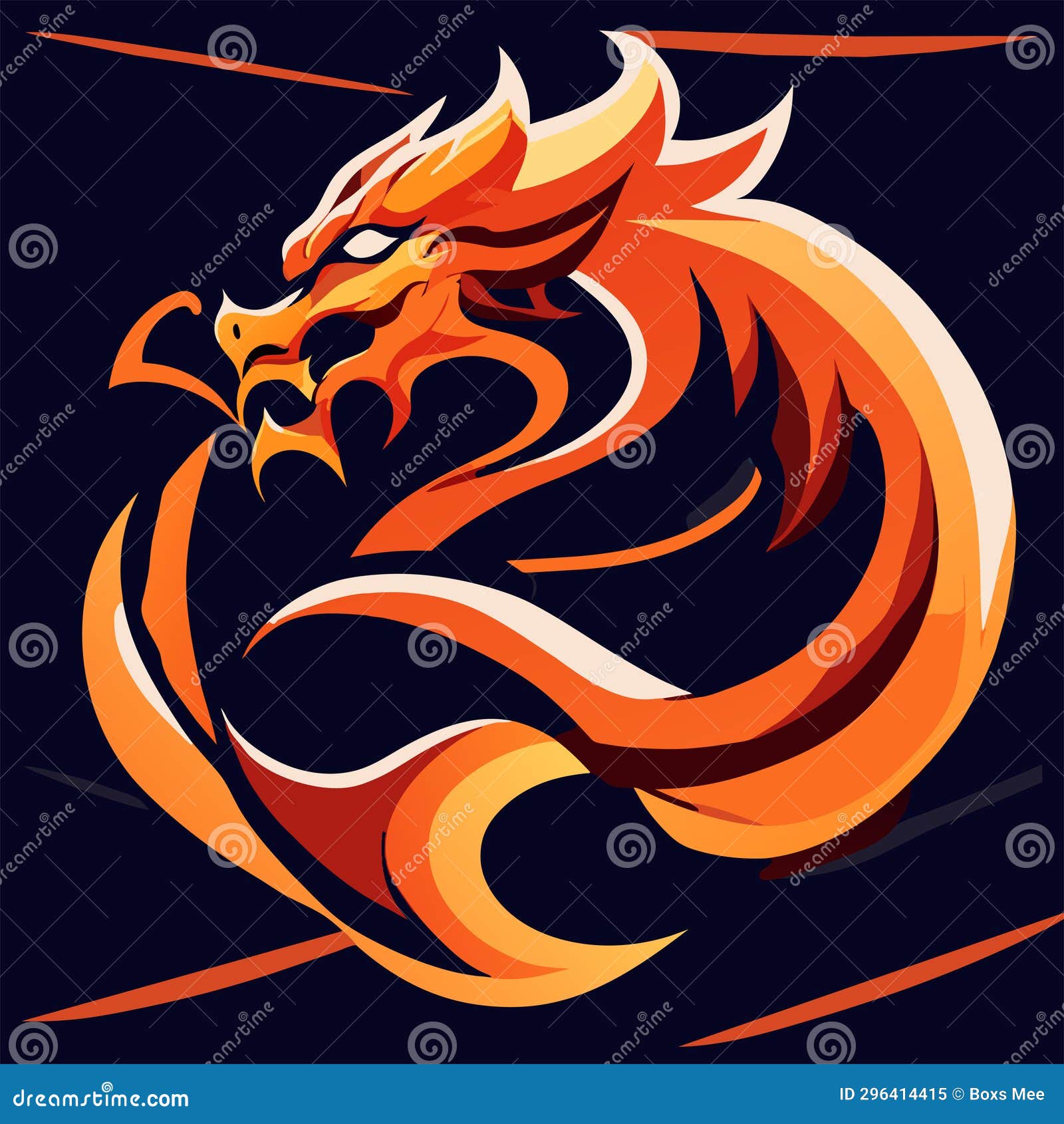 Dragon Head with Fire Flames. Vector Illustration for Your Graphic ...