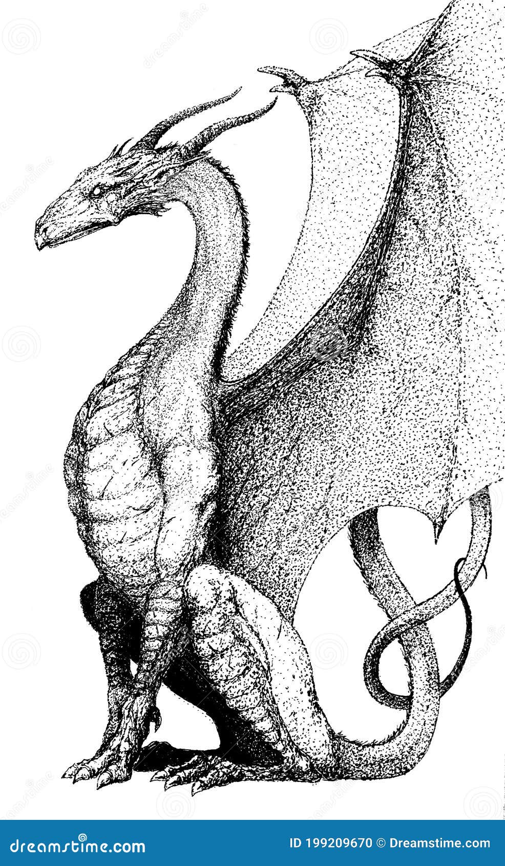 Dragon Head with Horns and Claws on the Wings Stock Illustration ...