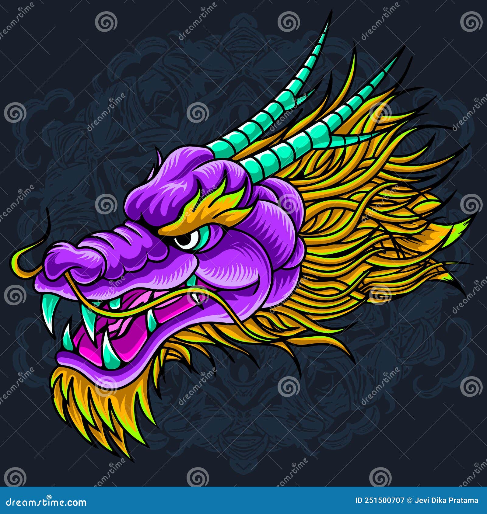 Dragon Head With Open Mouth Illustration | CartoonDealer.com #251500707